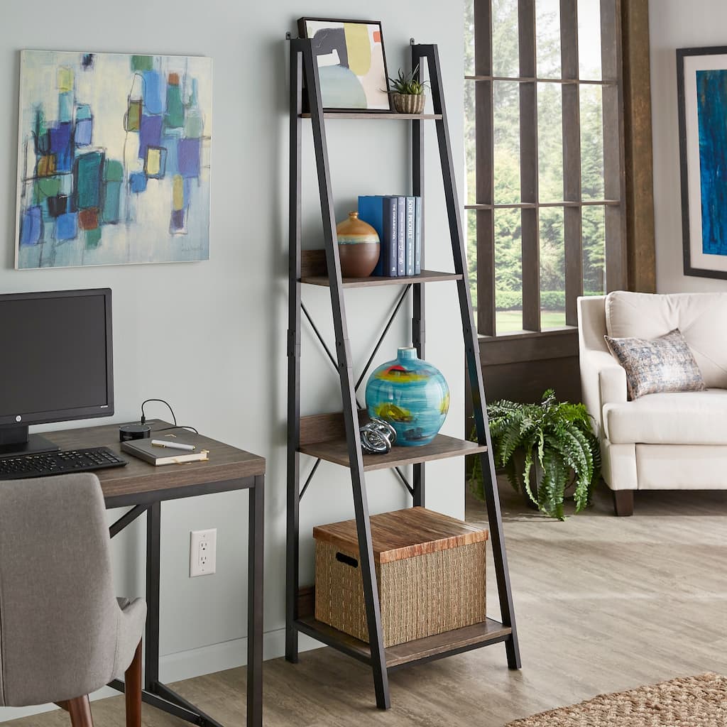Argis Black Metal Rustic Ladder Bookcase by iNSPIRE Q Modern ...