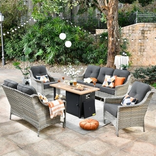 HOOOWOOO 5-piece Rattan Wicker High Back Patio Conversation Furniture ...