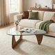 Triangle Coffee Table with Tempered Glass & Solid Wood Base for Living ...