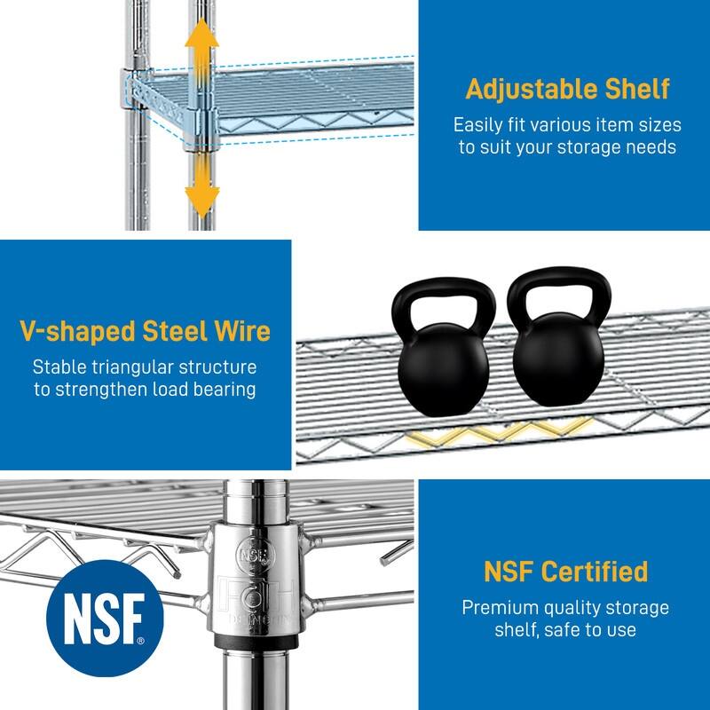 62.9''W Adjustable Storage Shelves NSF Wire Shelving Unit Multiple rows ...