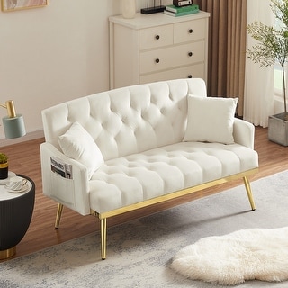 Square Arm Sofa Velvet Tufted Back Loveseat with Throw Pillows Couch ...