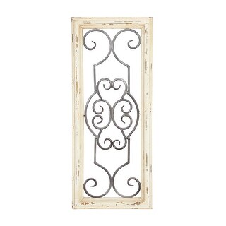 Wood Scroll Small Panel Home Wall Decor with Black Metal Scrollwork ...
