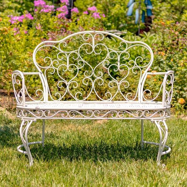 "Esme" Iron Garden Bench with Heart Design - 45.7X21.65X45.7 - Bed Bath ...