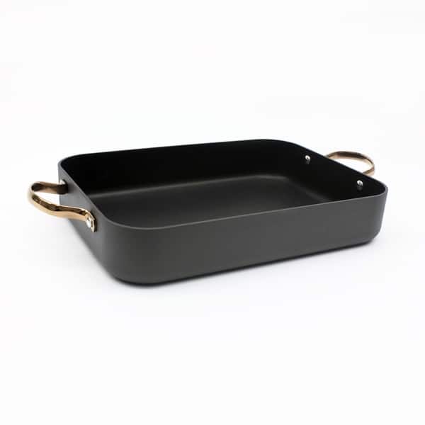 Ouro Black Hard Anodized Single Roaster Pan with Rose Gold Handles ...