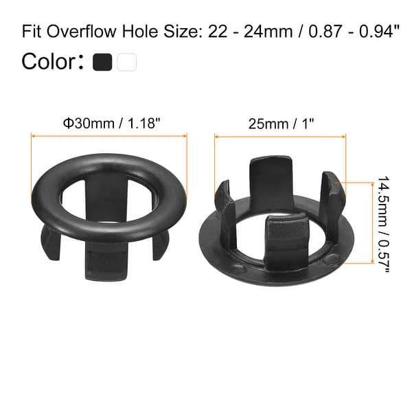 6Pcs 25mm Sink Trim Overflow Cover Ring Hole Insert in Round Caps Black ...