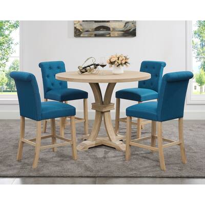 Roundhill Furniture Siena White-washed Finished 5-Piece Counter Height ...