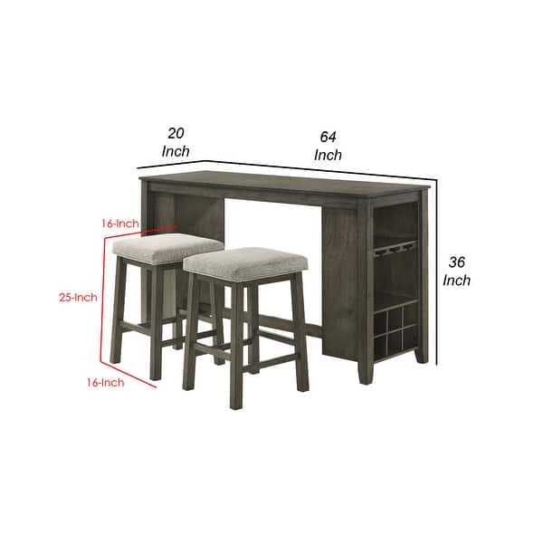 3 Piece Bar Table Set, Stemware Rack and Cubbies, Rustic Brown Wood ...