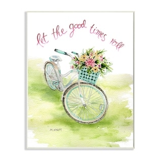 Stupell Let Good Times Roll Phrase Blue Floral Bike Wood Wall Art ...