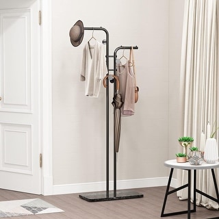 Coat Rack with Natural Marble Base, Entryway Coats Hanger Stand with 4 ...