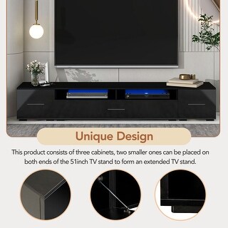 93-Inch TV Stand with 16-Color LED Lights, Split Design, High-Gloss ...