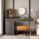 Mid-century Modern Makeup Vanity Table Set, LED Mirror, Tempered Glass ...