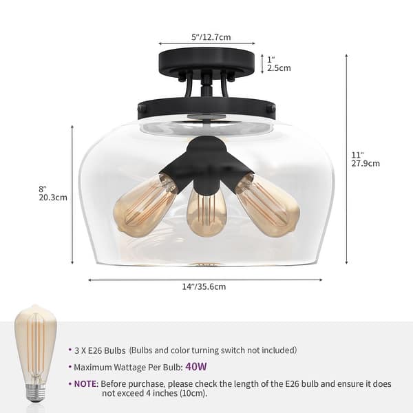 Moasis Modern Industrial Semi Flush Mount Ceiling Light with Clear ...