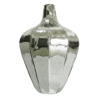17 Inch Tall Glass Vase with Round Faceted Surface, Silver Finish - Bed ...