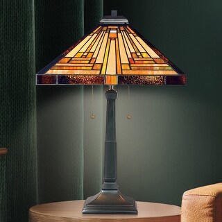 Luxury Craftsman Tiffany Table Lamp, 23"H x 16"W, with Mediterranean ...