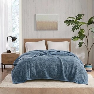 King Cozy Soft Velvet Binding Berber Solid Blanket Blue - Bed Bath ...