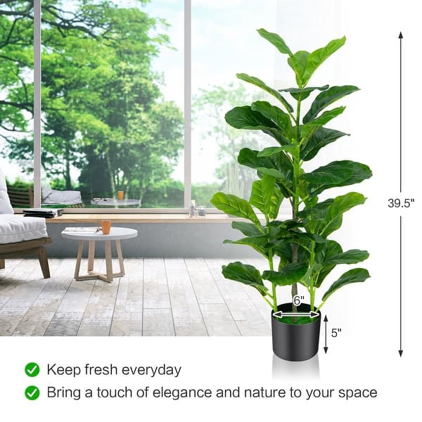 Gymax Artificial Tree 2-Pack Artificial Fiddle Leaf Fig Tree forIndoor ...