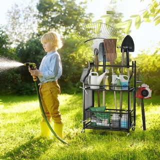 Garden Tool Organizer Cart Yard Tool Storage Racks with Wheels - Bed ...