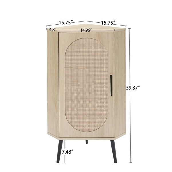 Corner Cabinet with Rattan Door and Adjustable Shelves Natural