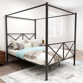 Queen Size X-Shaped Platform Metal Bed Frame with ornate European ...