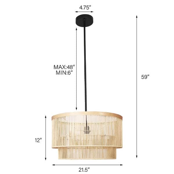 Traditional Rattan Chandelier Pendant Light With Wood Finish Band - Bed ...