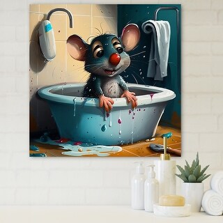 Designart 'Cute Mouse Taking A Bath' Animals Canvas Wall Art - Bed Bath ...