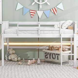 Twin Size Loft Bed w/ Ladder with Handrails, 2 Hanging Clothes Racks ...
