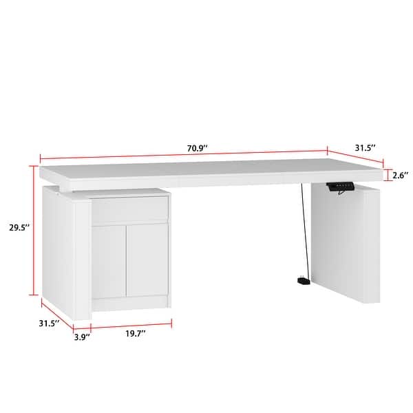 Ergonomic Sit-Stand Desk Pure White Elegance with Side Cabinet Table ...