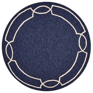 7' Ocean Blue Hand Hooked UV Treated Bordered Round Indoor Outdoor Area ...