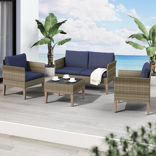 6-Piece Wicker Patio Conversation Set Seating Loveseat Sofa Chair ...