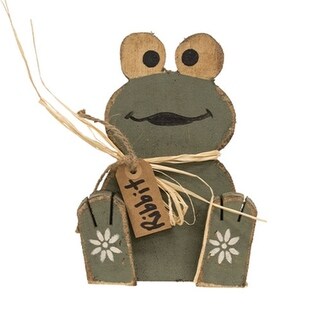 Rustic Wood Sitting Baby Frog with "Ribbit" Tag - 9undefined high by 6 ...