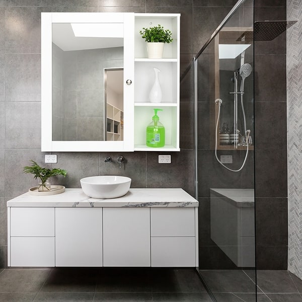 Single Mirror Door 3 Compartment Storage Cabinet Bathroom Wall Cabinet ...