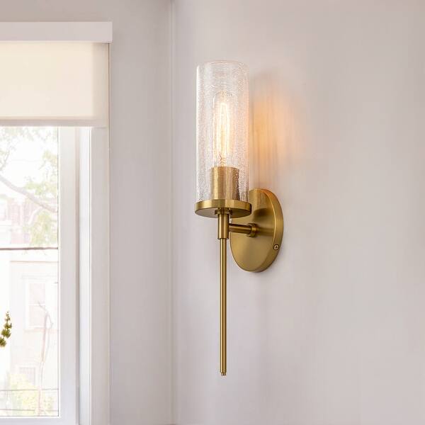 1-Light Gold Seeded Glass Wall Sconce - 4.72 - Bed Bath & Beyond - 38423705