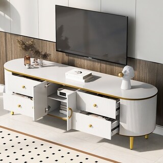 TV Stand with 4 Drawers and 1 Cabinet and Metal Legs and Handles - Bed ...