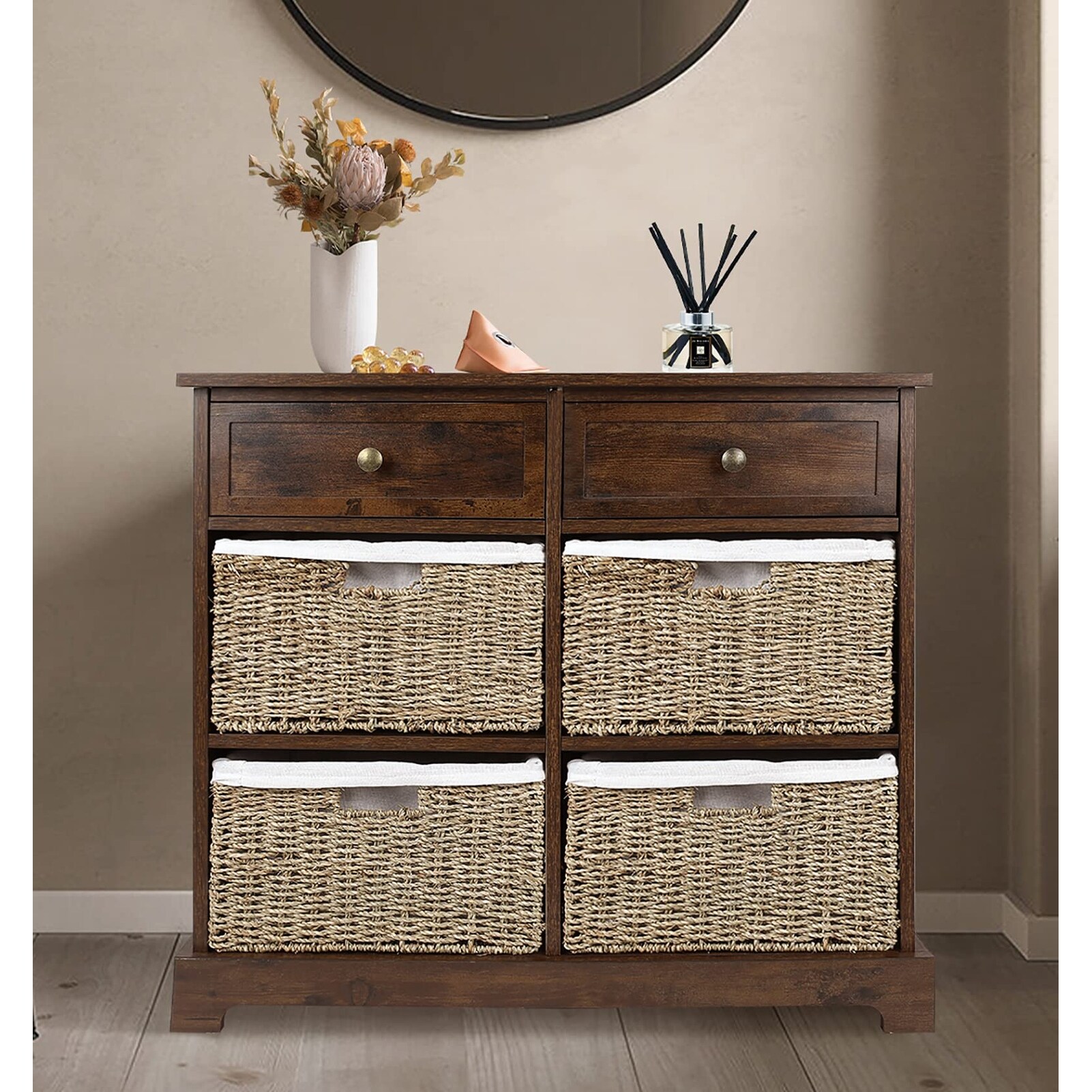 Wicker basket chest of drawers store