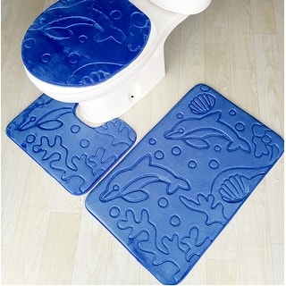 3 Piece Navy Blue Ultra Soft Thick Memory Foam Non-Slip Absorbent ...