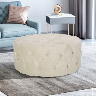 40" Round Upholstered Ottoman with Comfortable Padding, Ideal for ...