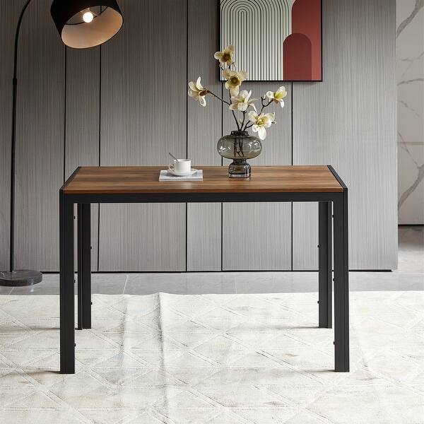MDF Dining Table with Wooden Top Black Metal Legs - Bed Bath & Beyond ...
