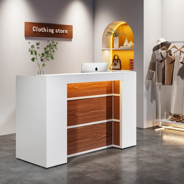 Large Reception Desk Front Desk with LED Lights for Salon Reception ...