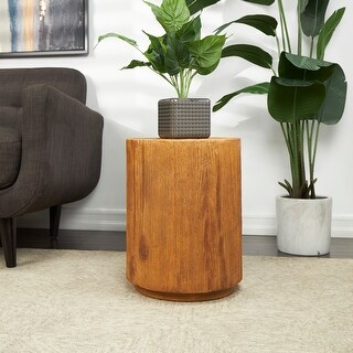 Brown Magnesium Oxide Block Outdoor Accent Table with Natural Textured ...