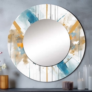 Designart "Teal and Gold Elegance" Minimalism Round Mirror 36 Inch ...