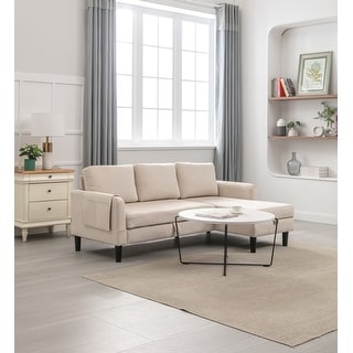 Beige Velvet Reversible Sleeper L-Shape Sectional Sofa - Bed Bath & Beyond - 40412334