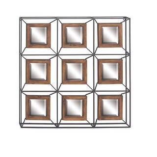 Contemporary Iron and Wood Grid Wall Mirror - Blue - Bed Bath & Beyond ...
