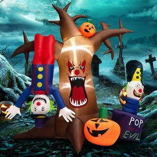 8FT Halloween Inflatable Tree Giant Blow-up Spooky Dead Tree w/ Clowns ...