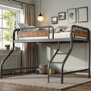 Twin Low Loft Bed with Stairs and Guardrail, Metal Space-Saving Loft ...