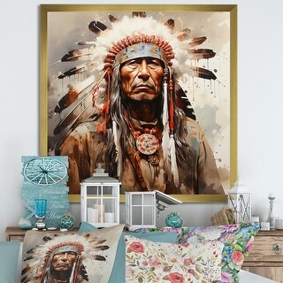 Designart "Native American Pastel Portrait" Native American Framed Wall ...