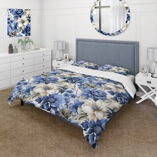 Designart "Cobalt Blue Brocade Victorian Pattern" Cottage Bed Cover Set ...