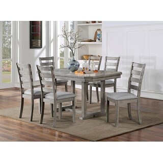 Dining Table Set with Grey Finish Table and Fabric Chairs,7pcs Dining ...