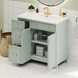 36-Inch Green Bathroom Vanity with Resin Sink, Soft-Close Doors, 2 ...