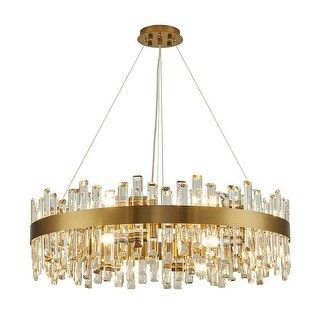 32 in. Brass Modern Crystal Chandelier 2-Tier Gold Glam Chandelier ...