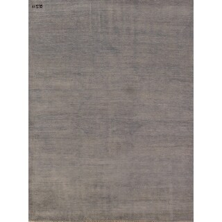 Modern Gabbeh Area Rug Oriental Hand-Knotted Grey Wool Carpet - 4'11" x ...